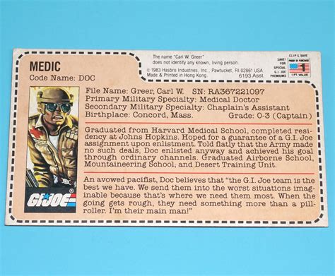 List Of 1982 Gi Joe File Cards Trading Card Database Characters Are
