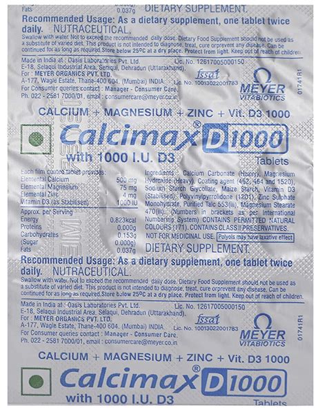 Buy Calcimax D 1000 Tablet Online Best Price In India Chemistsworld