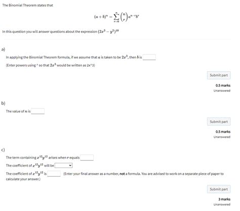 Solved The Binomial Theorem states that a b Σ Chegg