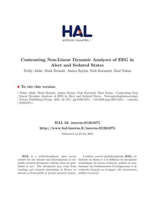 Pdf Contrasting Non Linear Dynamic Analyses Of Eeg In Alert And