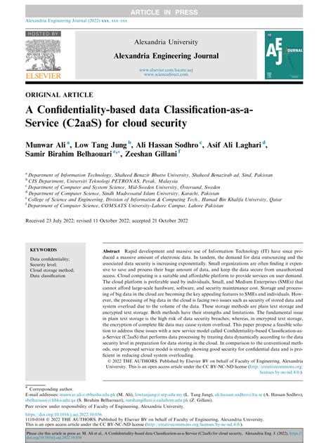 Pdf A Confidentiality Based Data Classification As A Service C2aas For Cloud Security