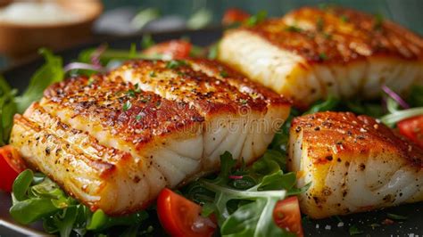 Crispy Fried Cod Fillets Served With Fresh Salad On A Wooden Table