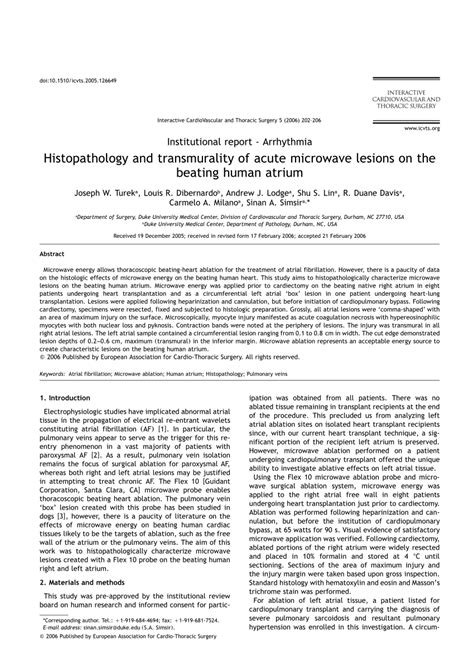 Pdf Histopathology And Transmurality Of Acute Microwave Lesions On