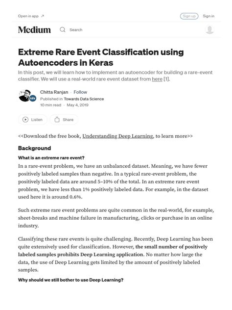 extreme rare event classification using autoencoders in keras by