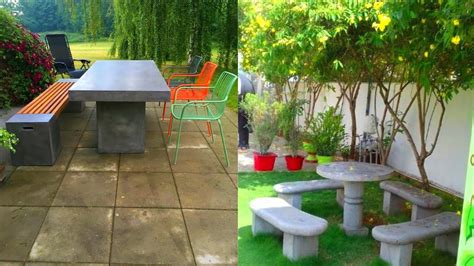 Mesa E Bancos De Concreto No Jardim Elegância E Durabilidade Para O