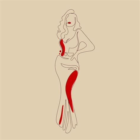 Sexy Mädchen Mit Langem Kleid Ein Strichzeichnungsstil Frau Im
