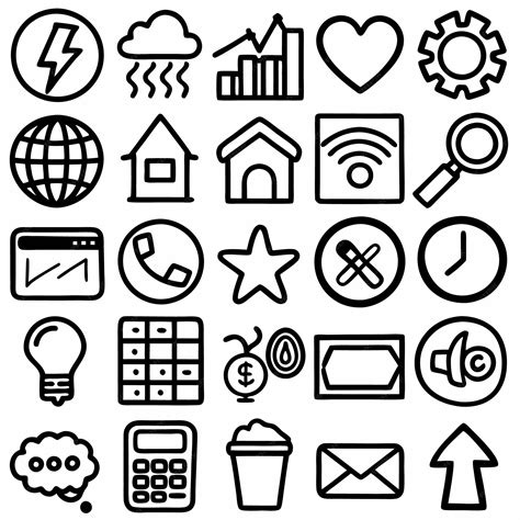 Un Conjunto De 25 Iconos En Blanco Y Negro Dibujados A Mano Vector