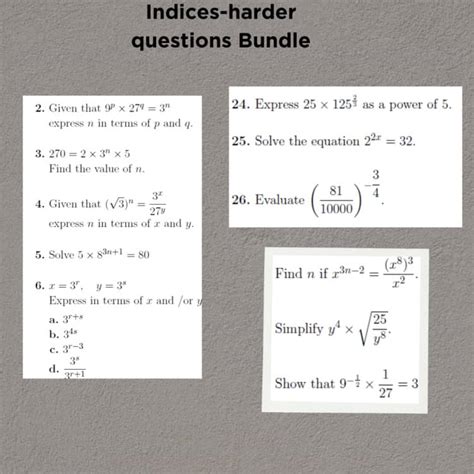 Indices Harder Questions Bundle By Mathamaniacs Tpt Indices Harder Questions Bundle By Mathamaniacs Tpt