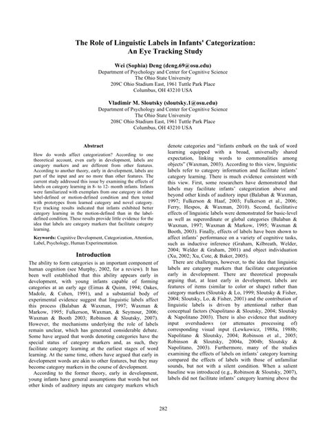 Pdf The Role Of Linguistic Labels In Infants Categorization An Eye