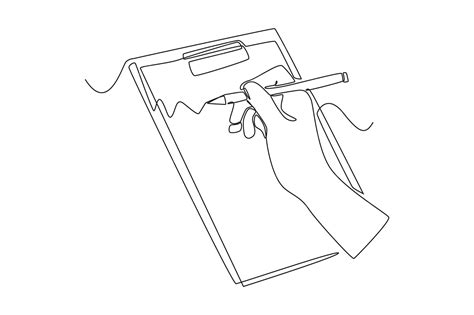 펜으로 작업 양식을 작성하는 단일 선 그리기 손 문서 작성 개념 연속 선 그리기 디자인 그래픽 벡터 그림 프리미엄 벡터