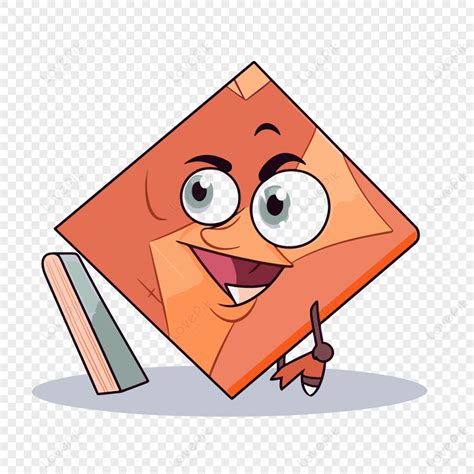 눈금자를 들고 있는 주황색 블록의 얼굴을 가진 평행사변형 클립 아트 만화 캐릭터 벡터 Png 일러스트 무료 다운로드 Lovepik