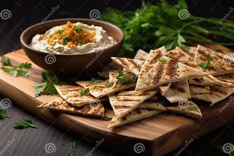 Toasted Pita Bread Triangles With Baba Ganoush Spread Stock Image Image Of Middle Eastern