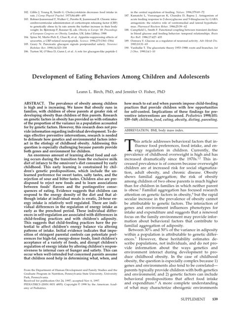 Development Of Eating Behaviour Pdf Eating Obesity