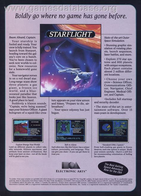 Starflight Commodore Amiga Artwork Advert