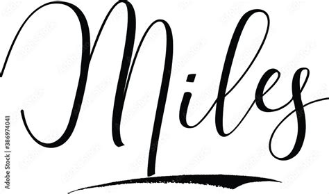 Miles Male Name Cursive Calligraphy On White Background Stock Vector