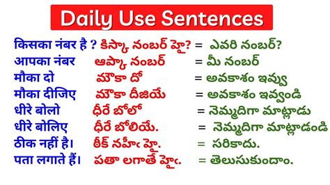 Daily Use Hindi Sentences In Telugu And English Daily Use Hindi