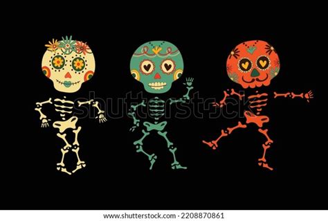 Sugar Dancing Skulls Decorated By Design Stock Vector Royalty Free 2208870861 Shutterstock