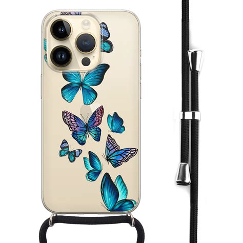 IPhone Pro Hoesje Met Koord Vlinders Blauw Leuke Telefoonhoesjes