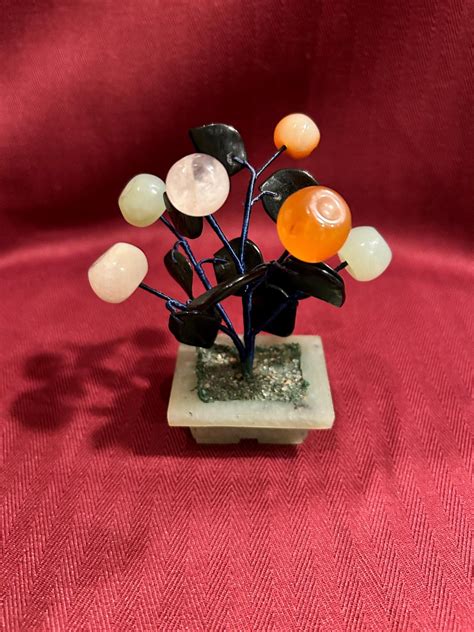 Vintage Mini Jade Tree Fruit Tree Bonsai Crystal Stone Planter
