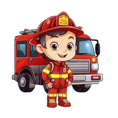 Dibujo Animado De Bombero Y Camión De Bomberos