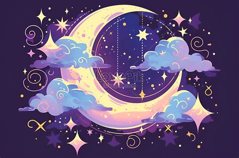 귀여운 만화 스타일 별과 달 배경 일러스트 무료 다운로드 Lovepik