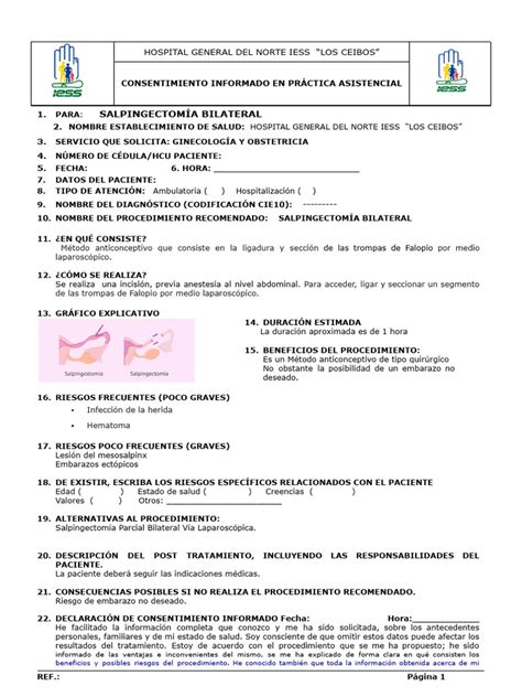 C Inf Salpingectomia Parcial Bilateral Pdf Consentimiento Informado Especialidades Medicas