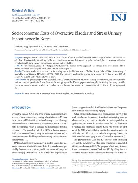 Pdf Socioeconomic Costs Of Overactive Bladder And Stress Urinary