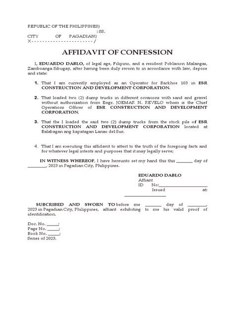 Affidavit Of Confession Pdf Affidavit Public Law