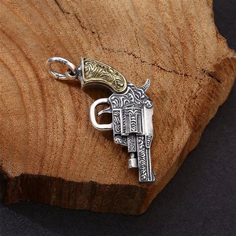 Mens Sterling Silver Gun Pendant Necklace