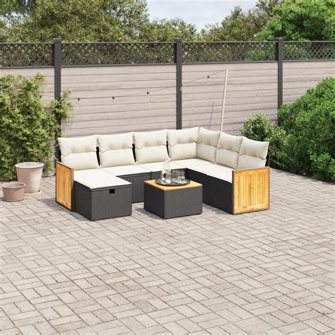 8 Piece Garden Sofa Set With Cushions Poly Rattan Vidaxl Black And
