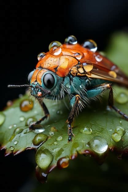 premium photo bug on a leaf with dev drops macro photograph