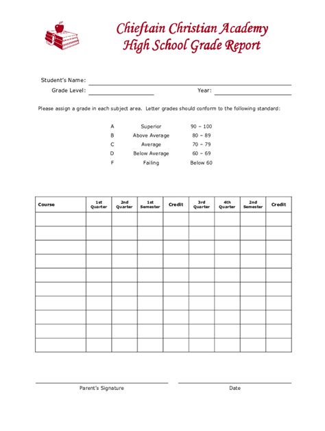 Fillable Online Ccahigh School Grade Report Form Blankdoc Fax Email