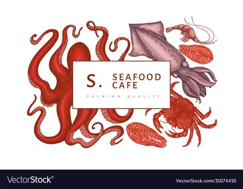 Seafood Design Template Hand Drawn Royalty Free Vector Image