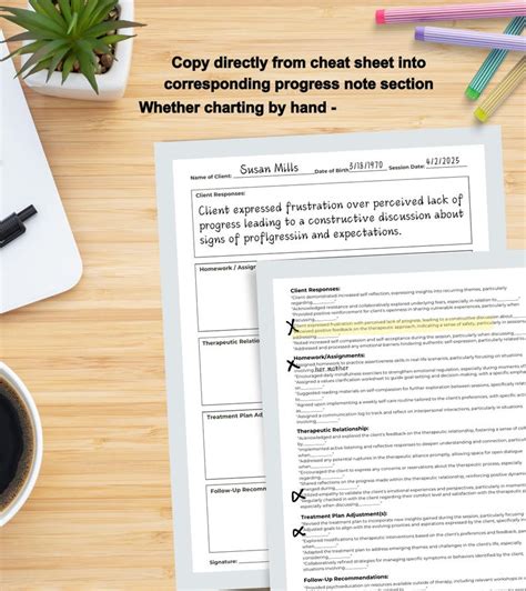 Therapy Progress Note Cheat Sheet Counselor Treatment Plan