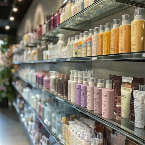 Large Assortment Of Hair Care Products In Cosmetics Store Stock Image