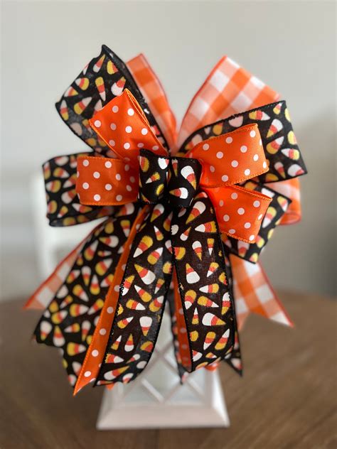 Candy Corn Wreath Bow For Lantern Halloween Decor Bow For Door Hanger Bow For Fall Decor