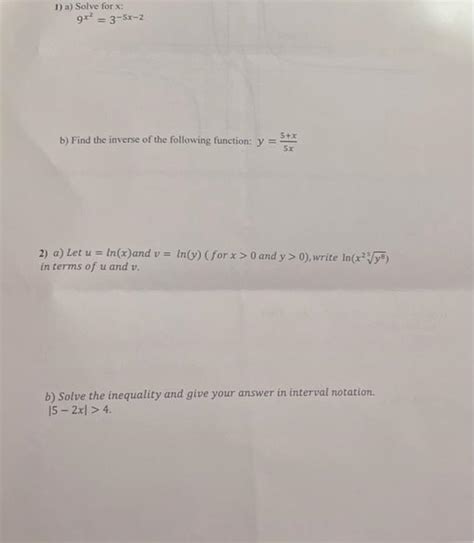 Solved 9x2 3−5x−2 B Find The Inverse Of The Following