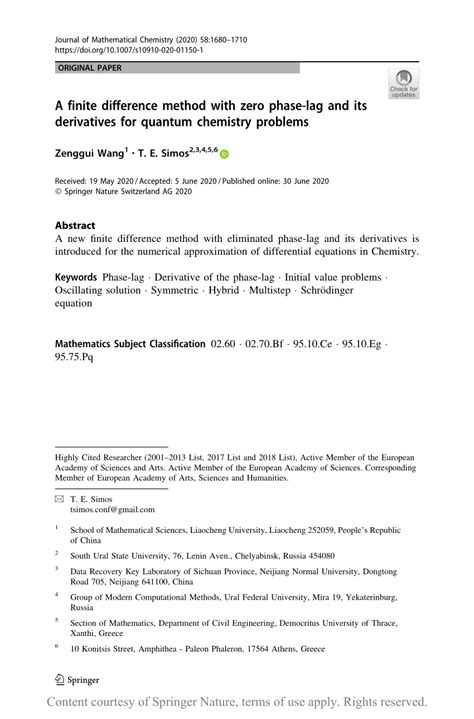 A Finite Difference Method With Zero Phase Lag And Its Derivatives For Quantum Chemistry