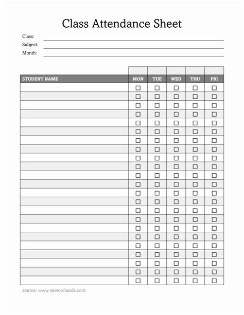 Free Class Attendance Sheet Templates Pdf Word Excel