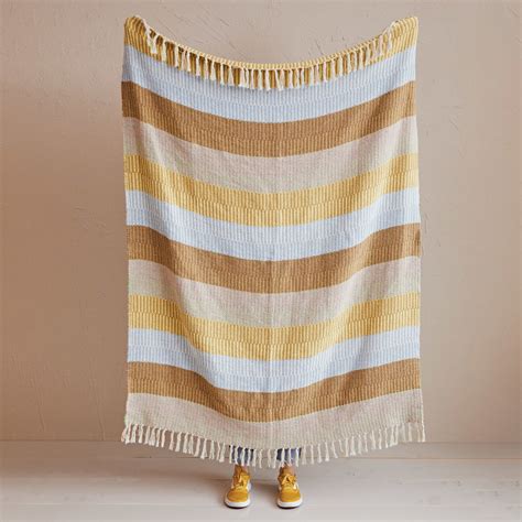 Woven Recycled Cotton Blend Throw W Stripes And Fringe