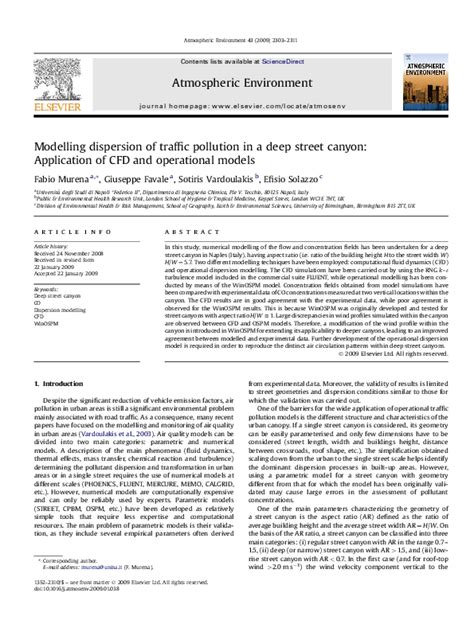 Pdf Modelling Dispersion Of Traffic Pollution In A Deep Street Canyon Application Of Cfd And