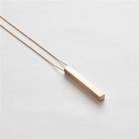 Langly Solid Brass Rectangle Bar Necklaceminimalist Necklacelong Necklacegeometric Pendant