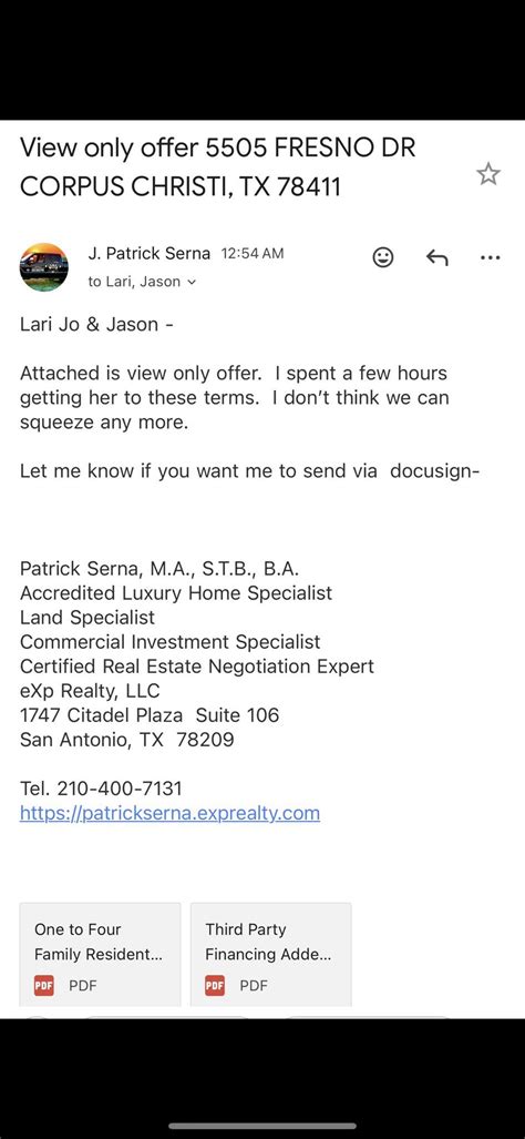 Patrick Serna Sent This Signed Formal Offer To My Facebook