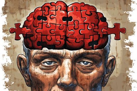 Close Up Of Elderly Man With Puzzle Brain Illustrating Memory Cognitive Decline And The Aging
