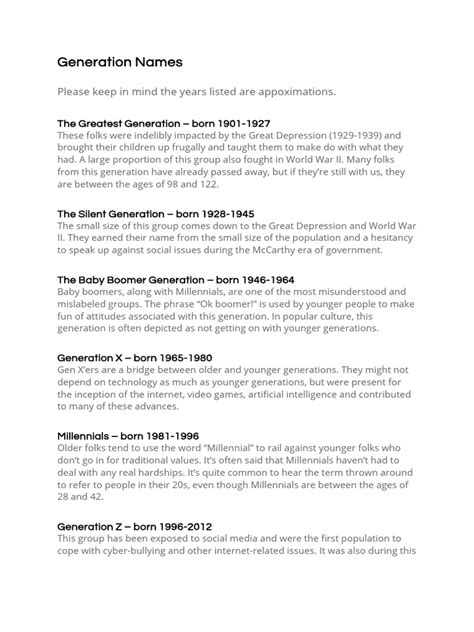 Generation Names Pdf Millennials Ageing