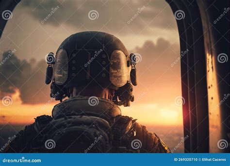 Pilot In Cockpit Flying Commercial Airliner Back View Ai Royalty