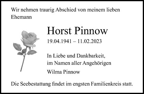 Traueranzeigen Von Horst Pinnow Trauer Anzeigen De