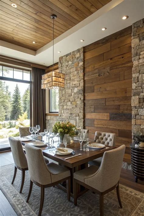 16 Inspiring Farmhouse Accent Wall Ideas Wood Plank Ceiling Dining