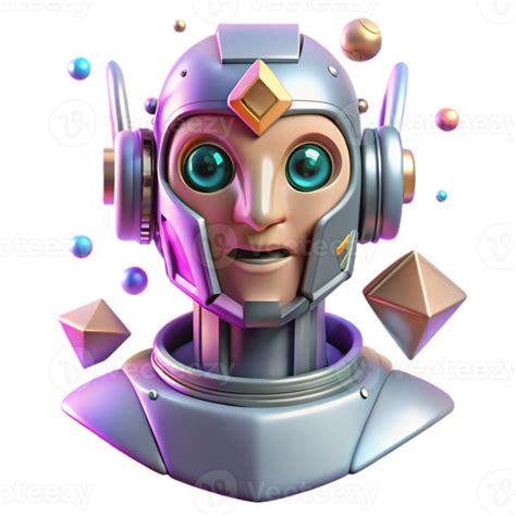Dramatic Classic Cyberpunk Robot Head Front View Isolated Exclusive