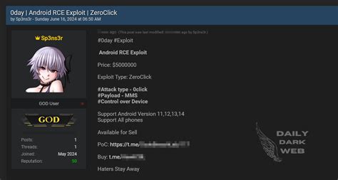 Threat Actor Claims To Sell Android Rce Exploit For 5 Million Daily Dark Web